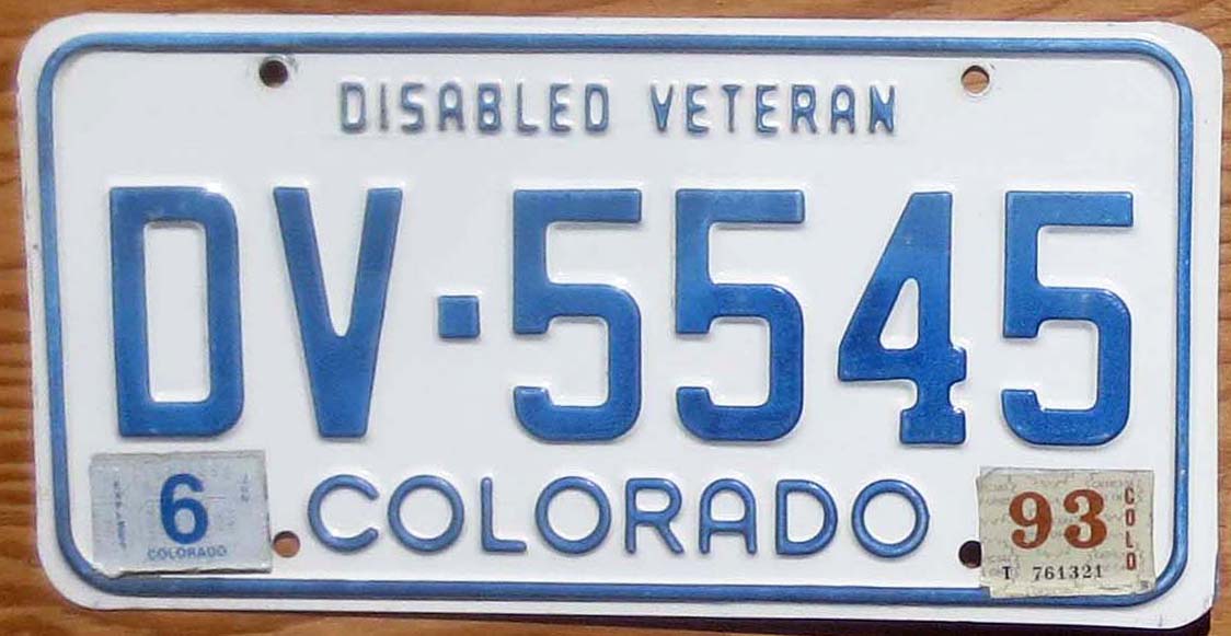 1993 Colorado disabled veteran vg+ | Automobile License Plate Store ...