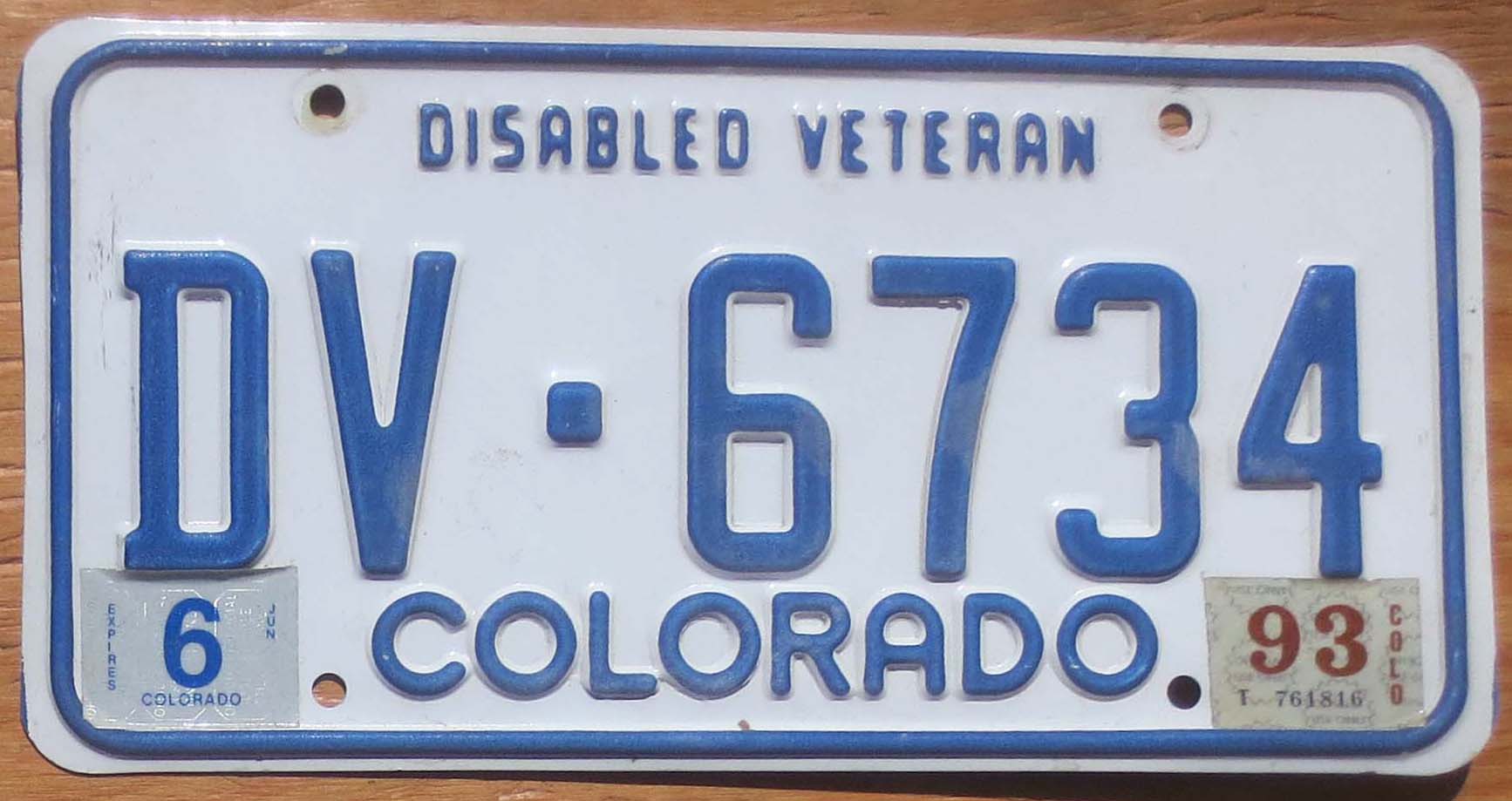 1993 Colorado disabled veteran vg | Automobile License Plate Store ...