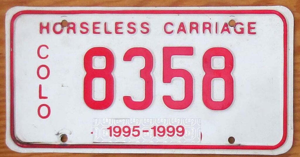 1995-1999 Colorado horseless carriage vg- Automobile License Plate ...