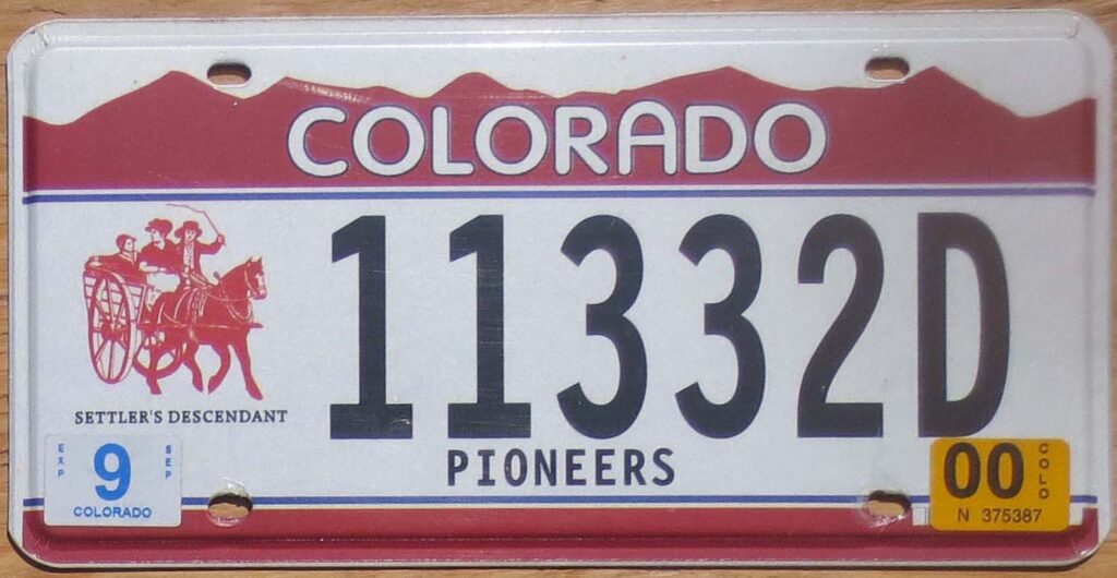 2000 Colorado Pioneers Settler's Descendant vg-ex - Automobile License ...